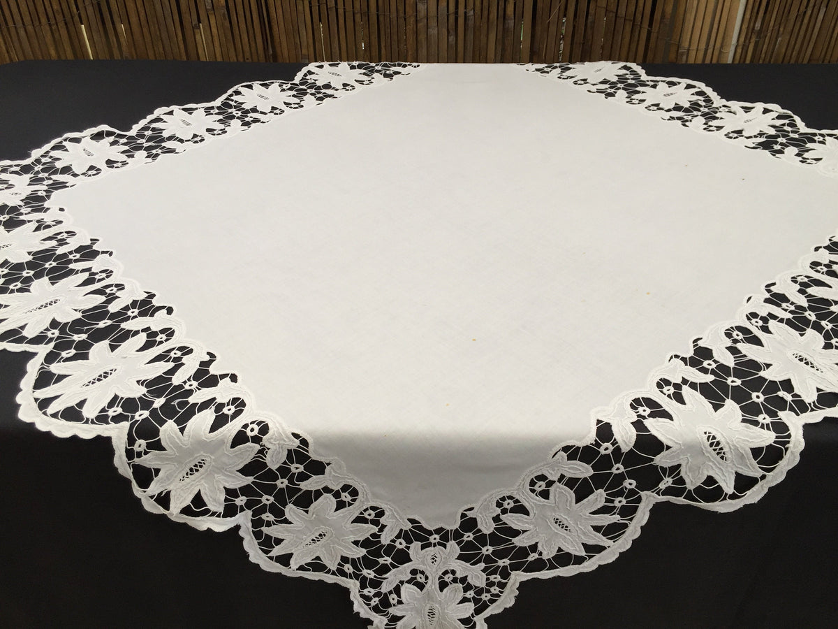 Embroidered Square Tablecloth with Madeira (Cutwork) and Needle Lace ...
